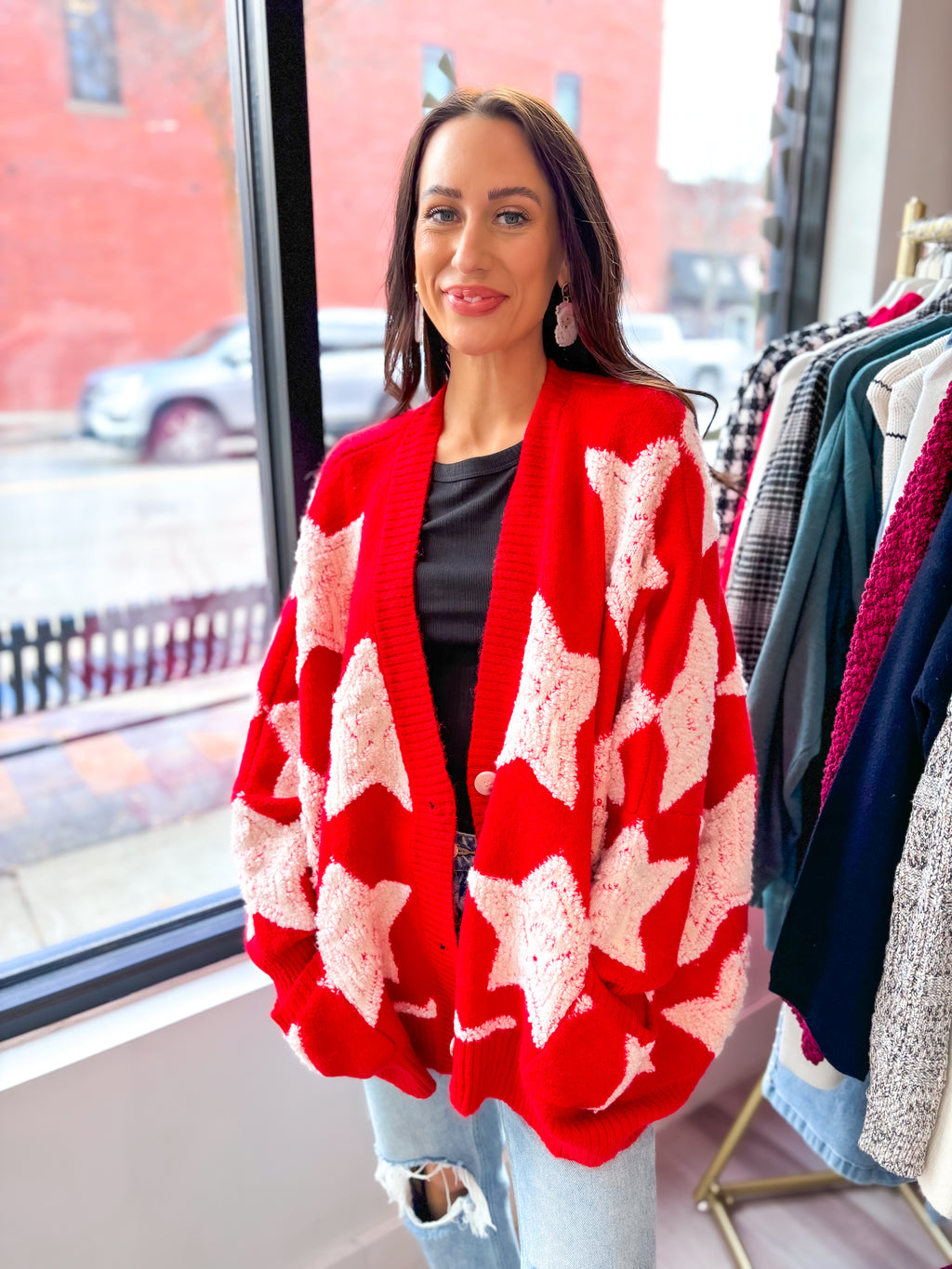 Oversized Star Cardigan - Red – Anchora Bella Boutique